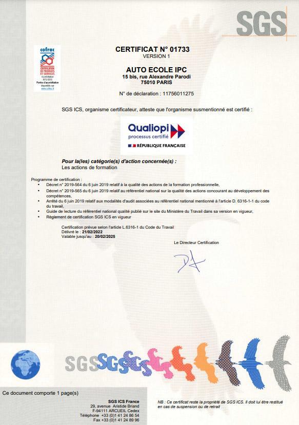 Qualiopi – Paris – AUTO ÉCOLE CFR+